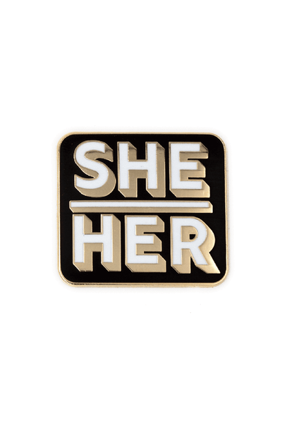 She Her Pronouns Block Enamel Pin | Shop Noctex Pins and Patches